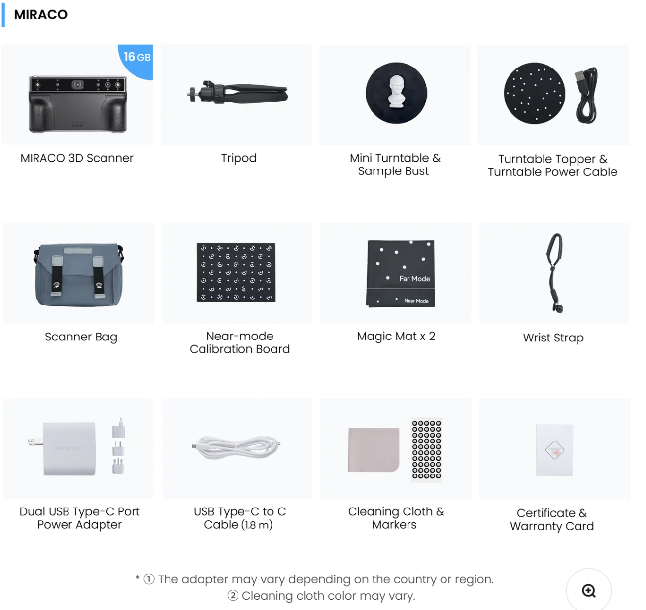 MIRACO & MIRACO PLUS package list – Revopoint 3D Support