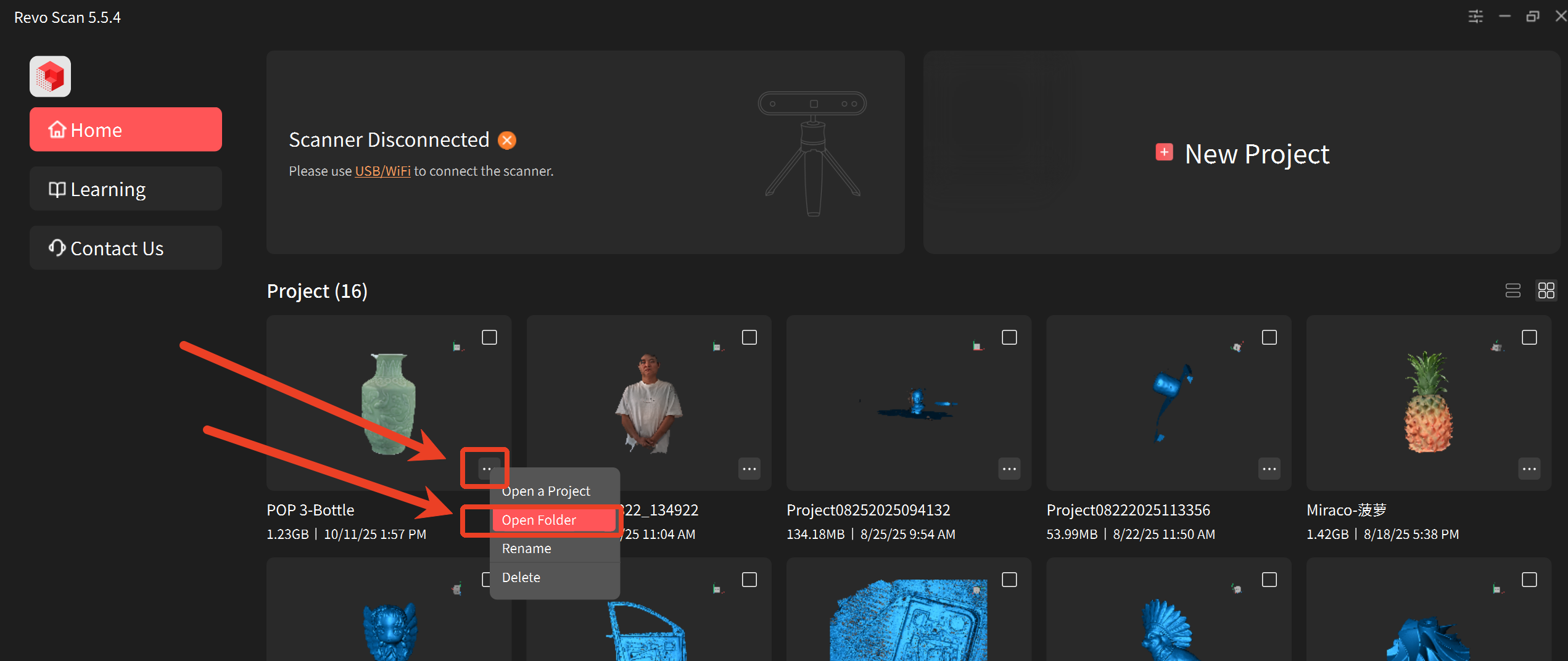 How to find the scanned projects? – Revopoint 3D Support